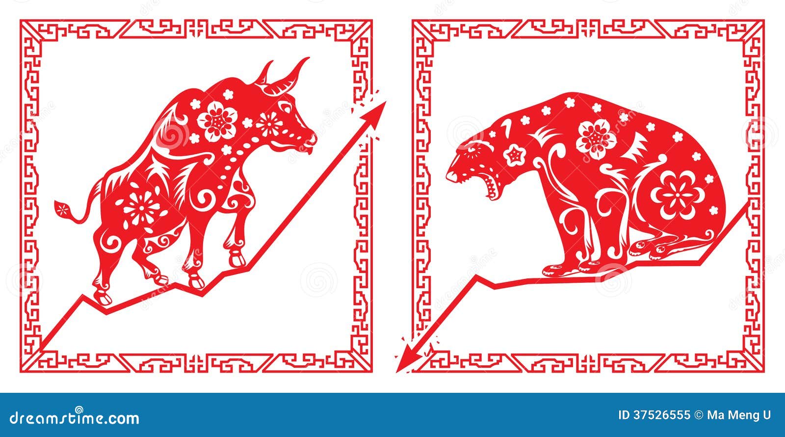 Bear Vs Bull in Chinese Paper Cut Style Stock Vector - Illustration of ...