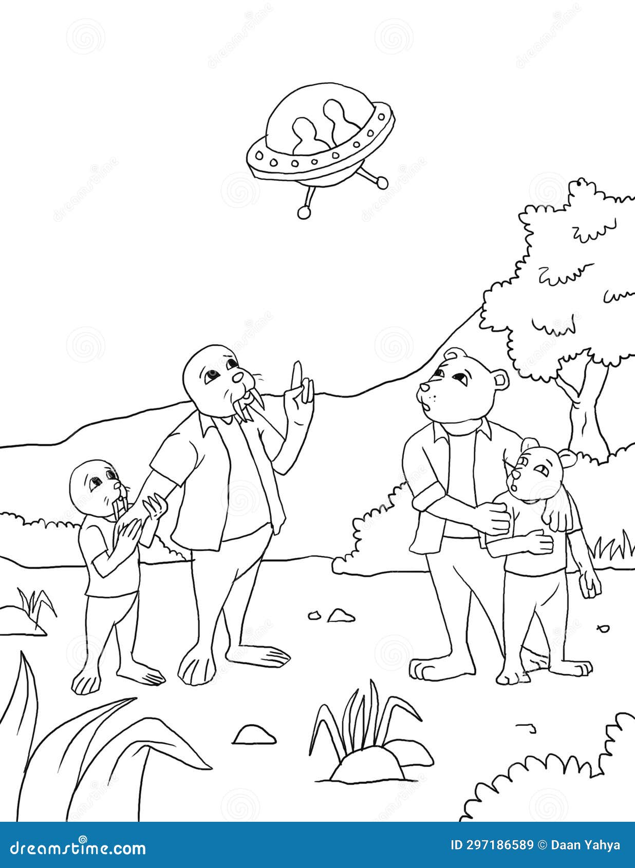 Bear and Walrus Looking at Alien Plane Illustration Stock Illustration ...