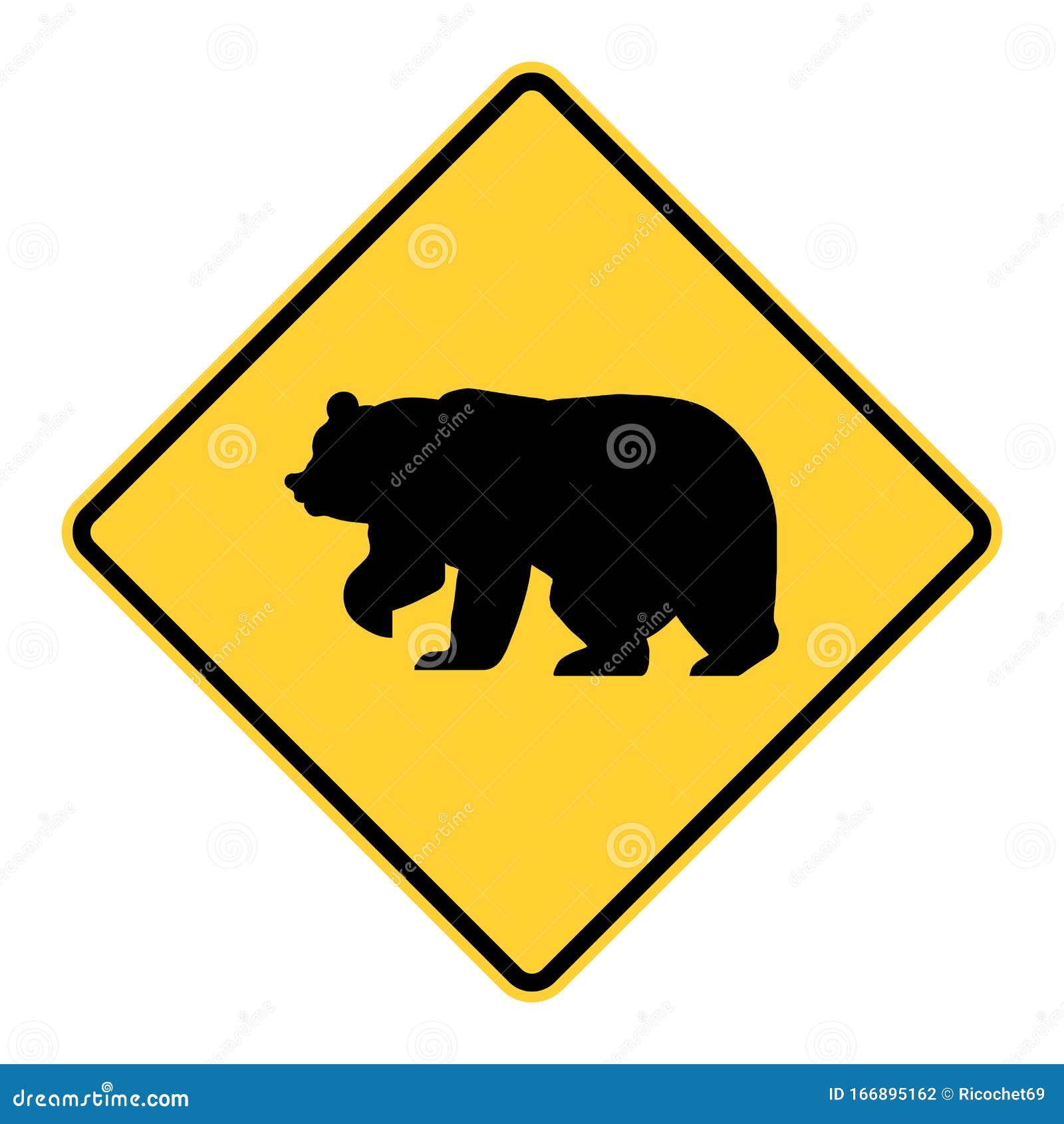 Bear Warning Sign Yellow. Predator Hazard Attention Symbol. Dang ...