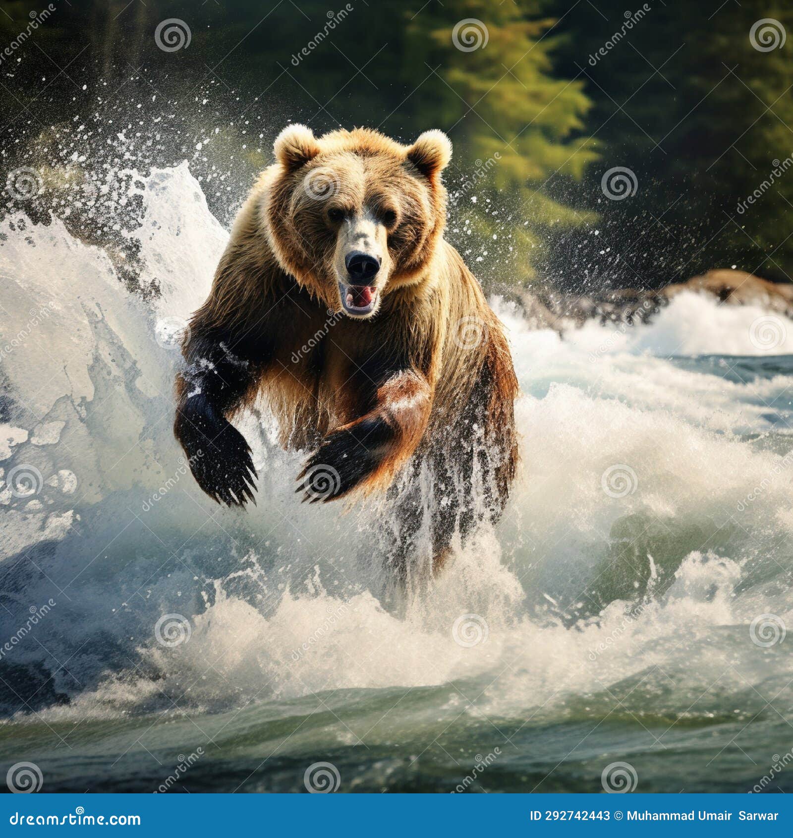 Bear in Water Splash of Water Generated by AI Tool Stock Illustration ...