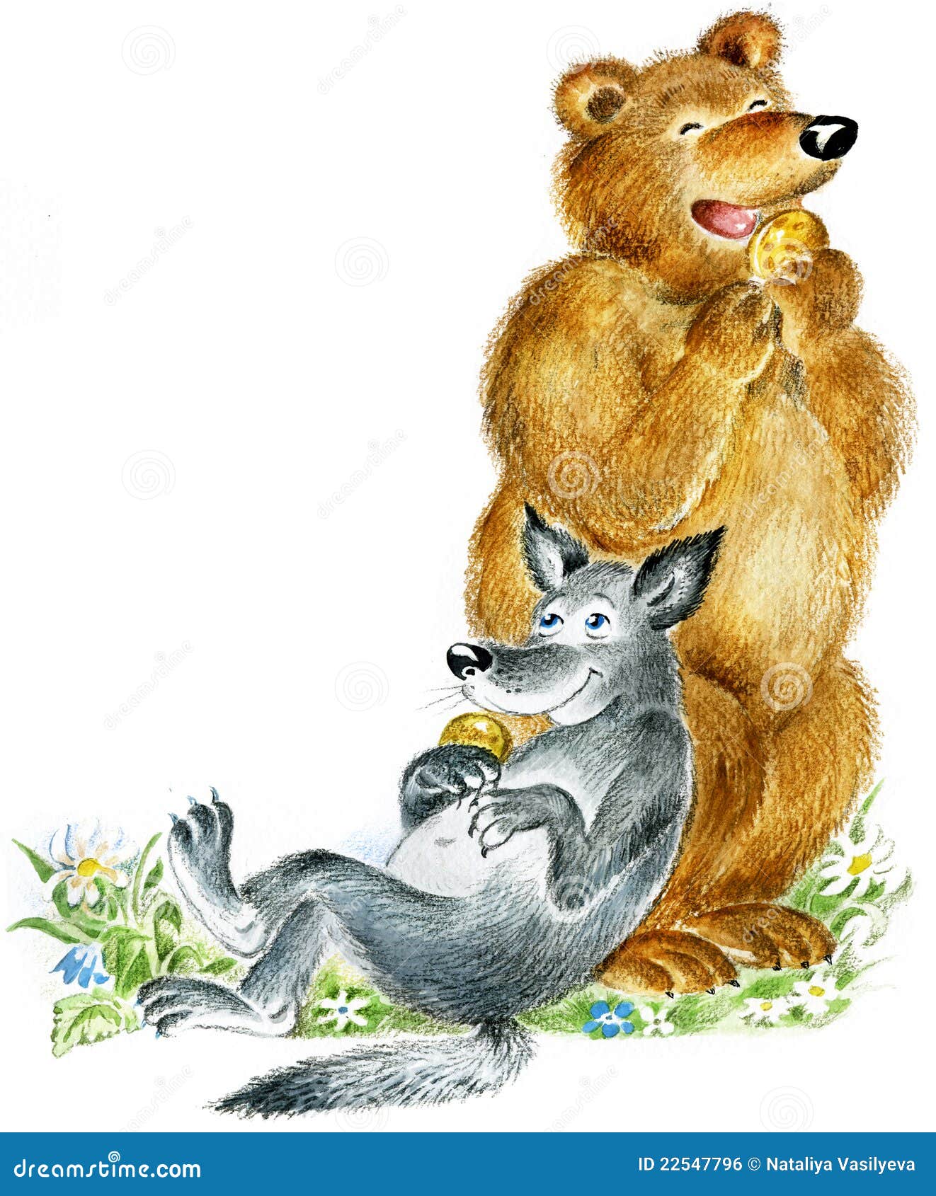 Bear and wolf eat cookies stock illustration. Illustration of flowers ...