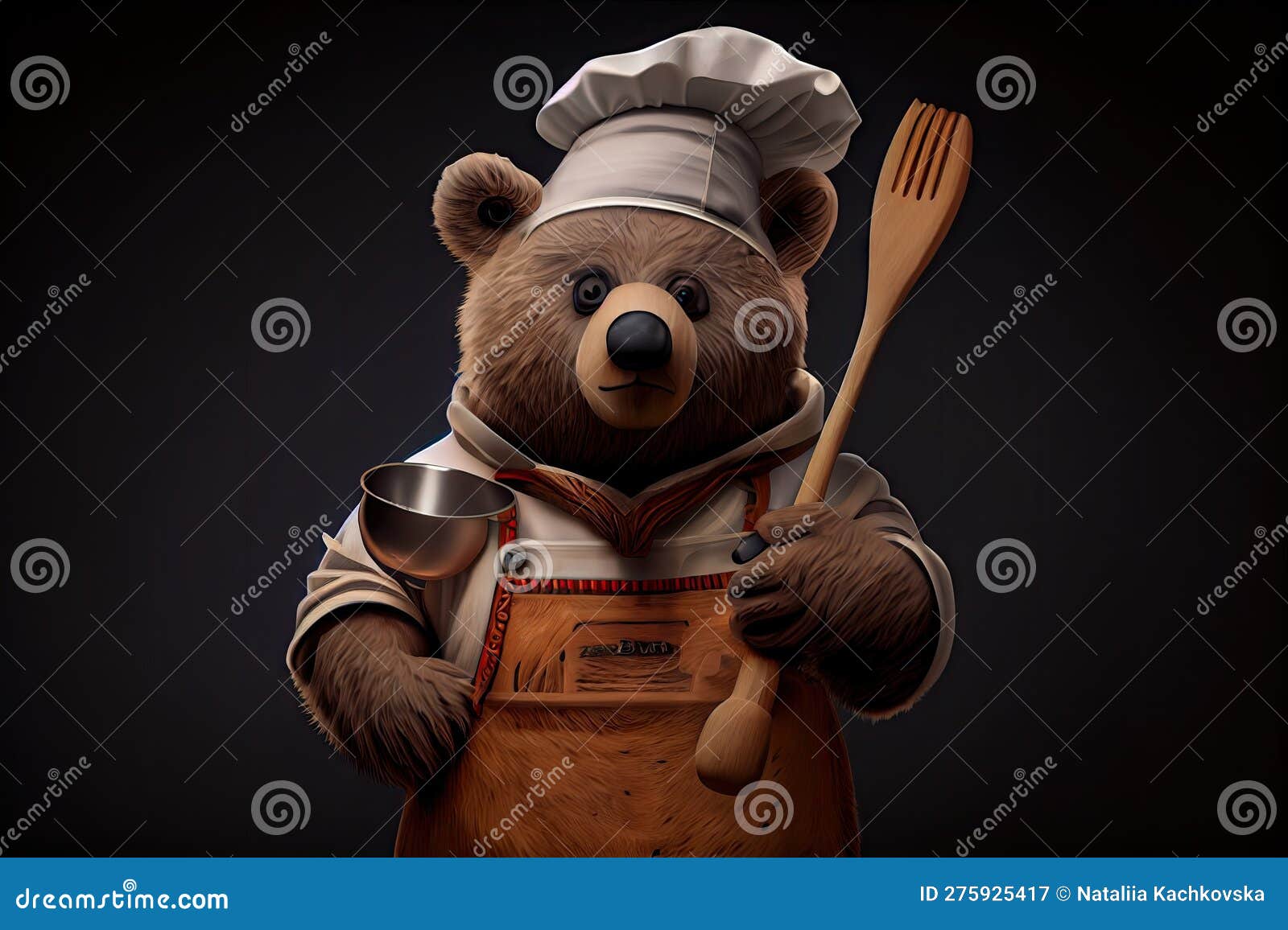 Bear with Wooden Spoon in Chef Hat Stock Illustration - Illustration of ...