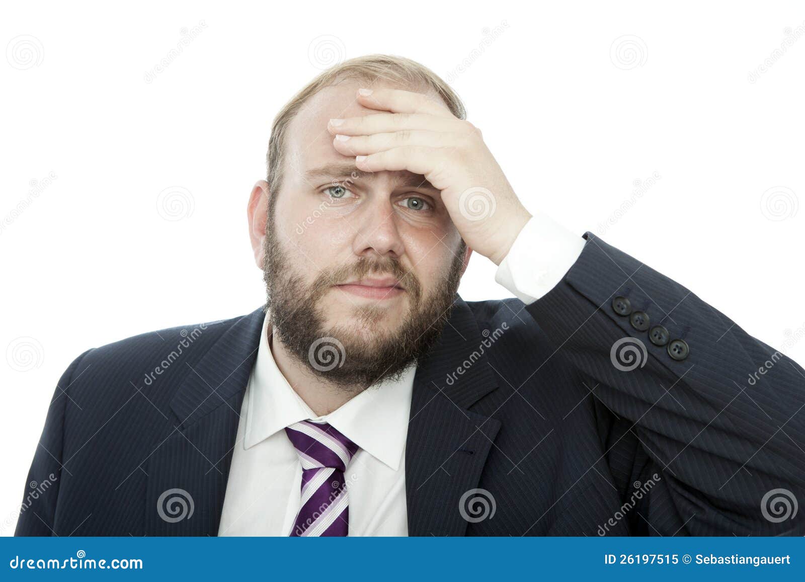 Beard Business Man with Hand on Head is Sick Stock Image - Image of ...