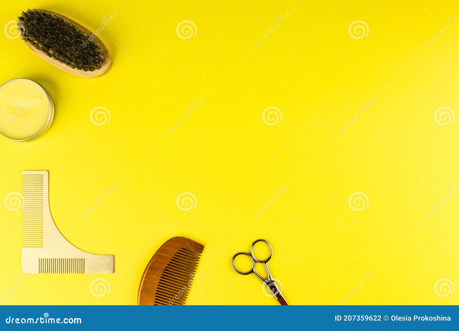 Beard Grooming Kit for Caring Beard on Yellow Background. Stock Photo ...