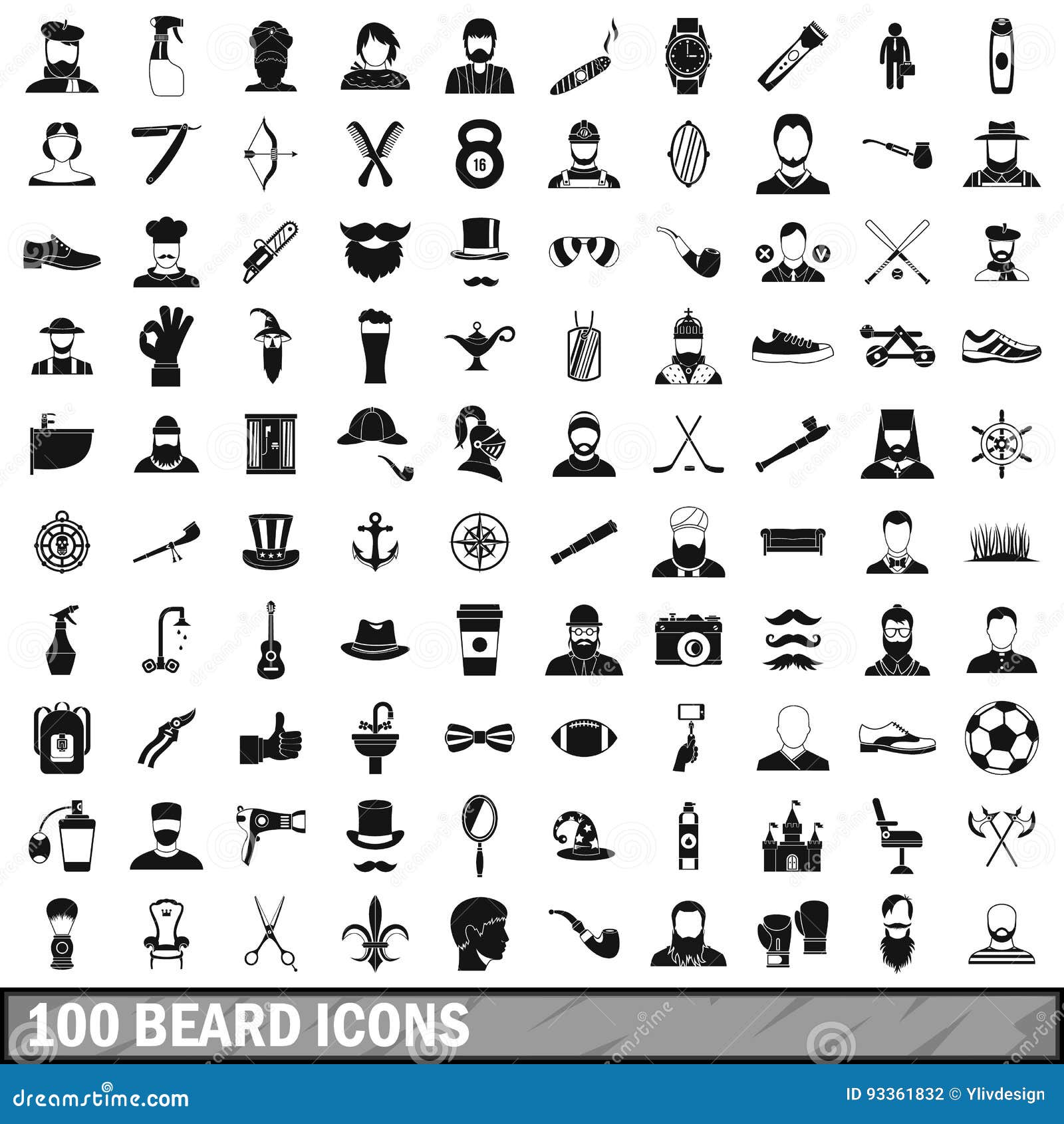 100 Beard Icons Set, Simple Style Stock Vector - Illustration of ...