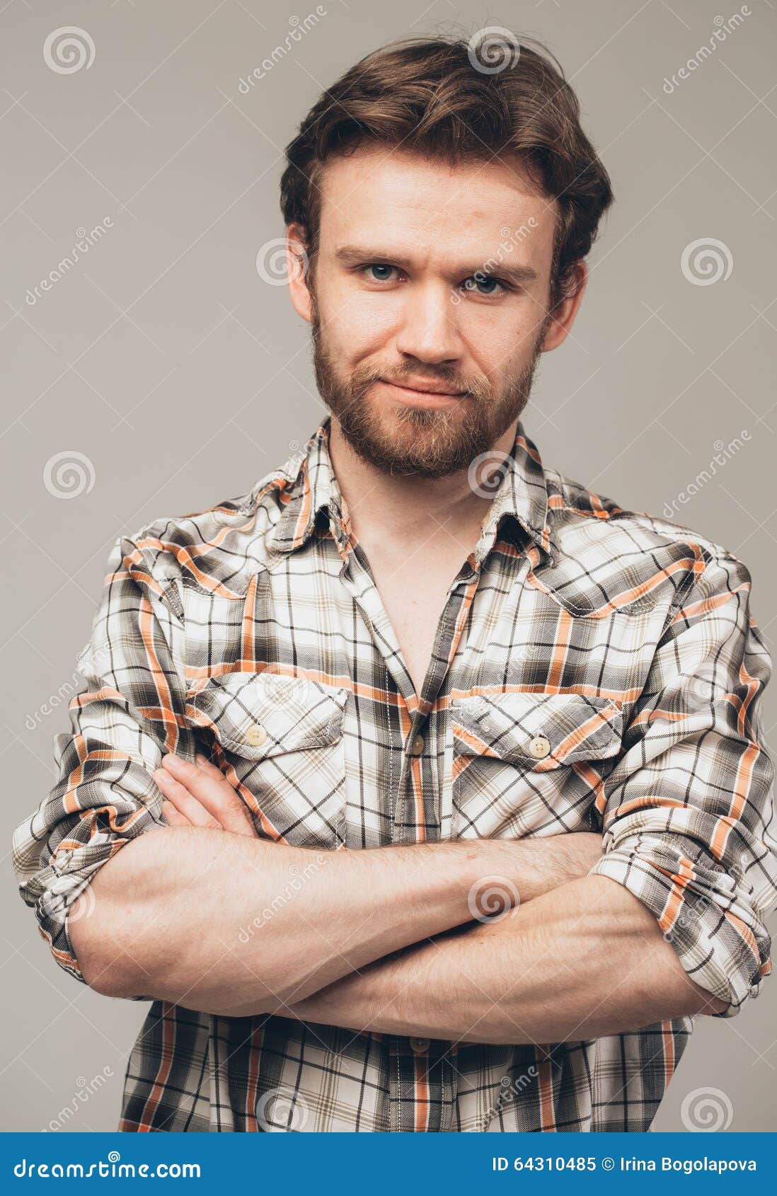 Beard Man Portrait Happy Good Close Up Stock Image - Image of plaid ...