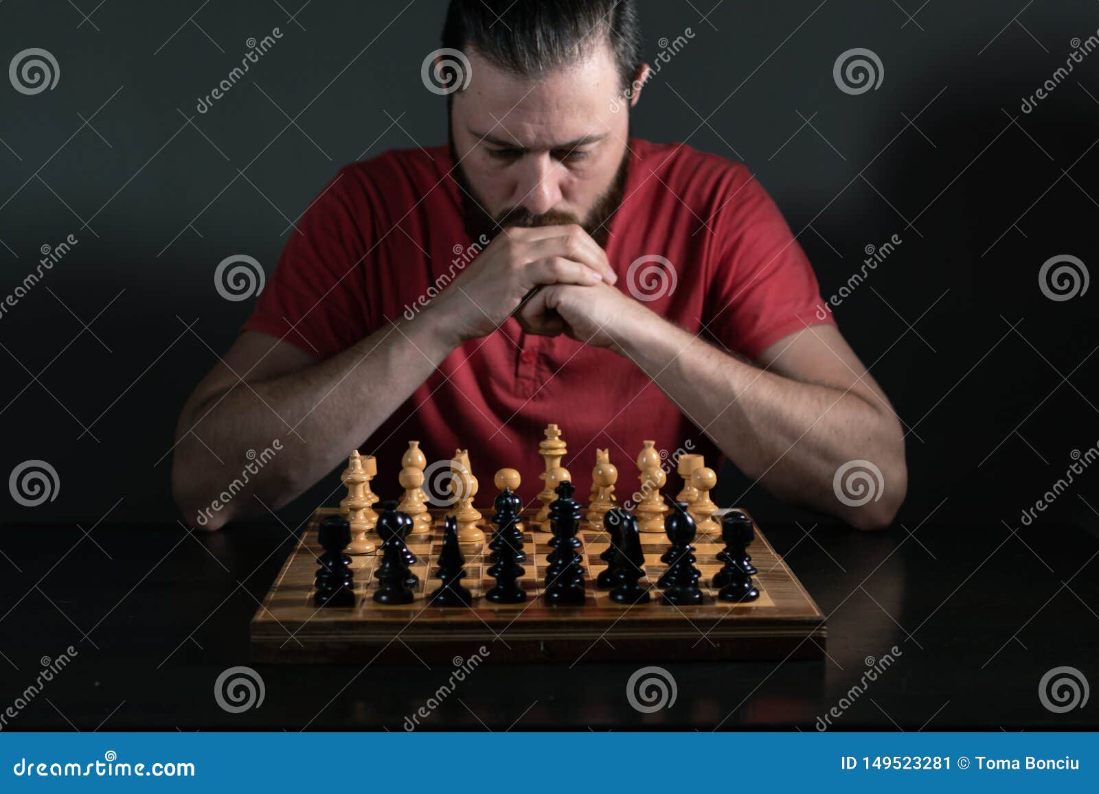 Beard Man Thinking of What Chess Move To Perform. Business Decision ...