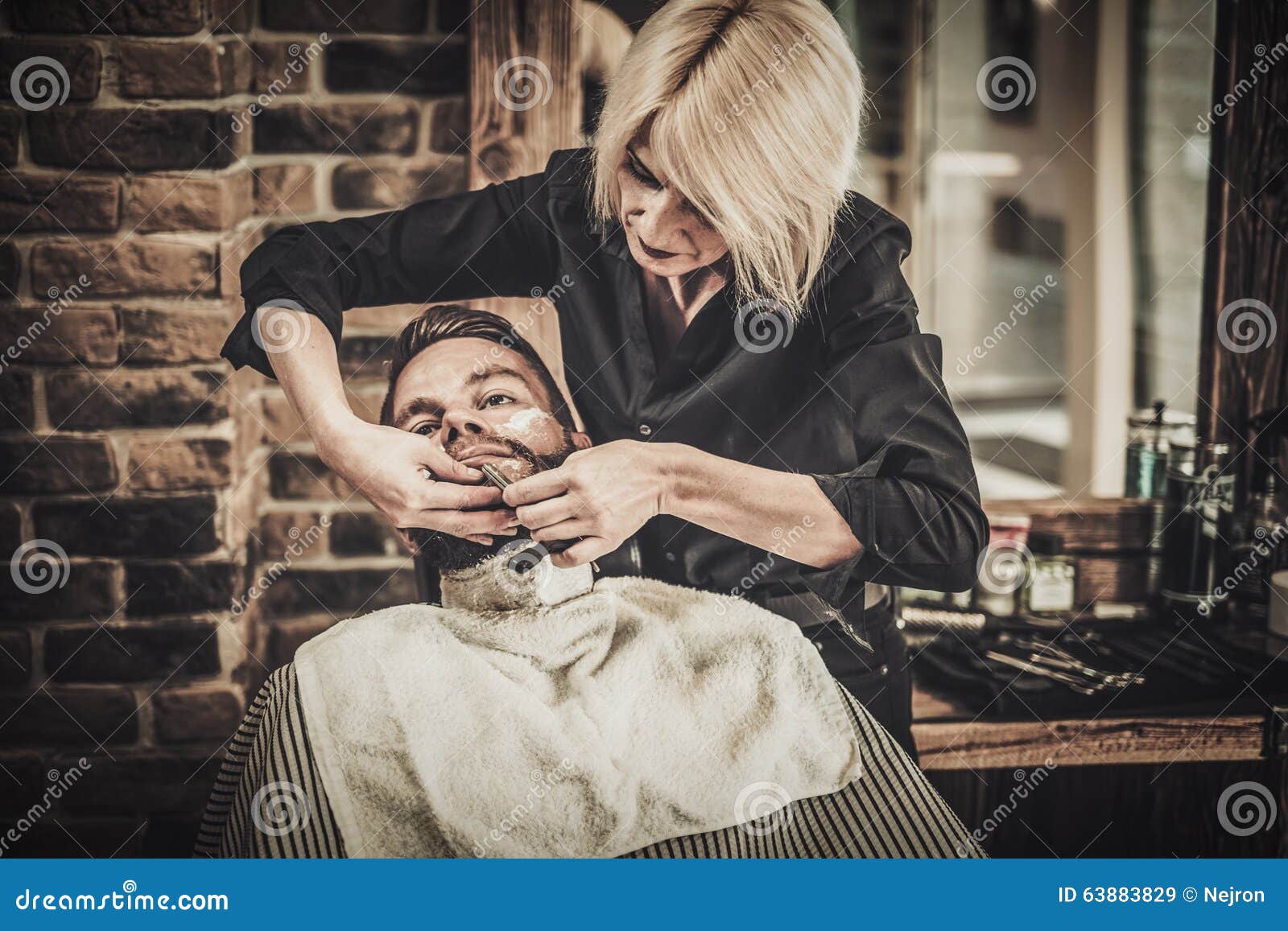 Beard Shaving in Barber Shop Stock Image - Image of luxury, razor: 63883829