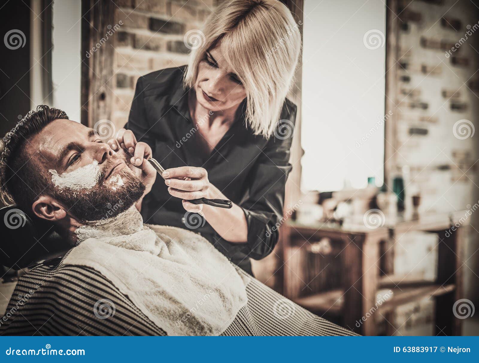 Beard Shaving in Barber Shop Stock Image - Image of accessories ...