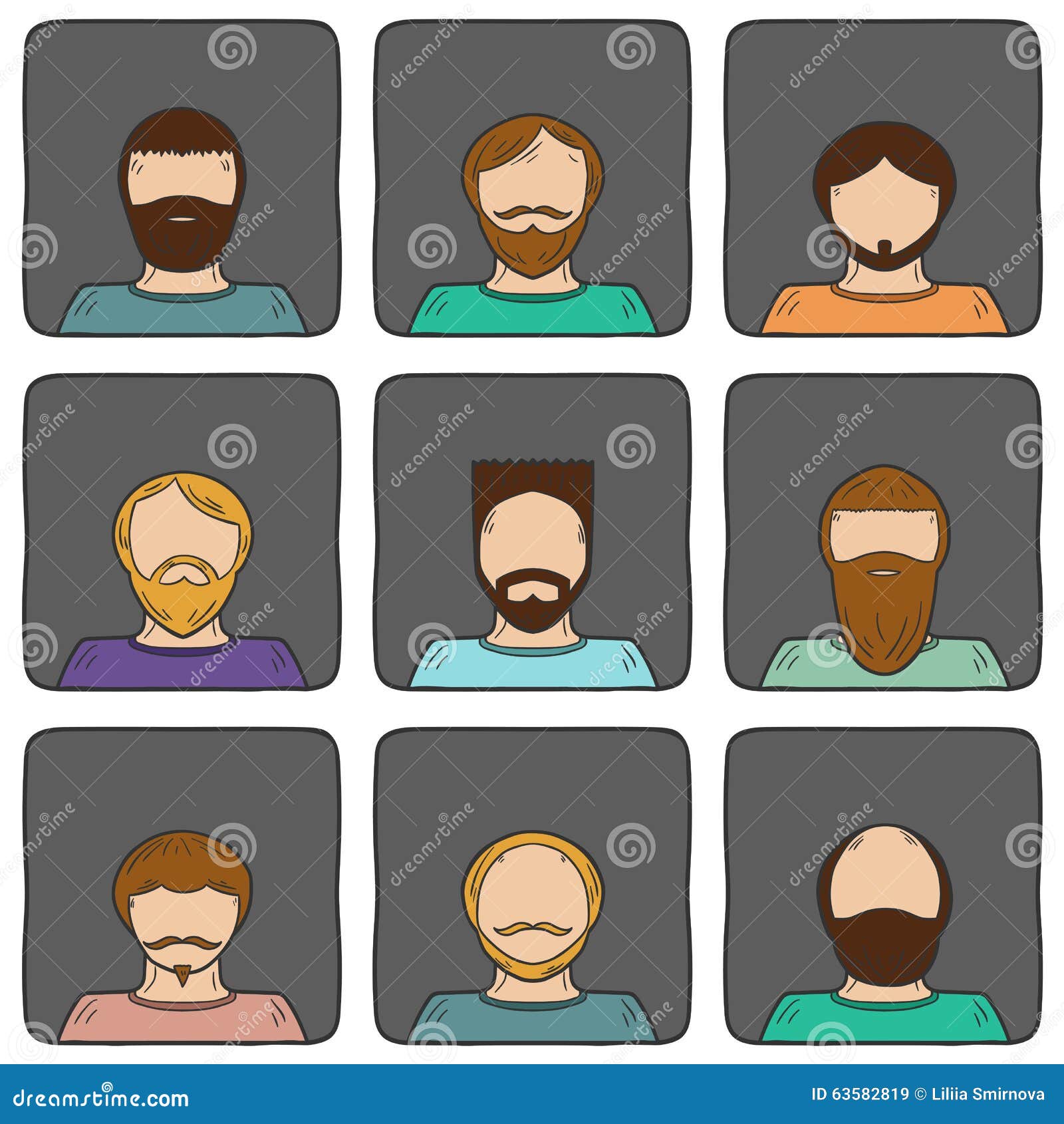 Set Of Beard Style For Inverted Triangle Face Shape And Mustache Men ...