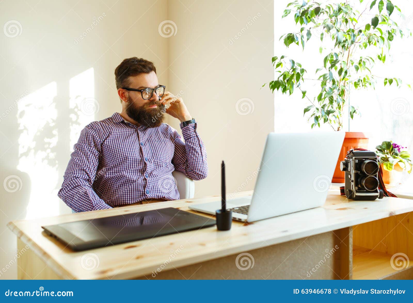 Beard Young Man Working from Home Stock Photo - Image of technology ...