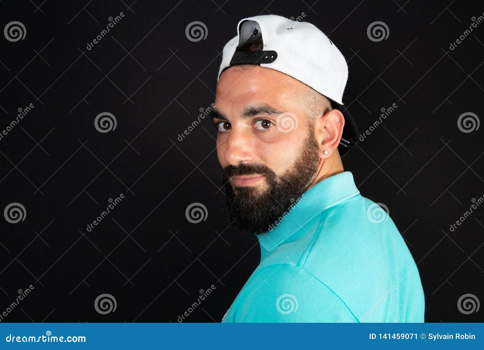 Bearded Arabian Male Wearing Reverse Cap Stock Image - Image of male ...