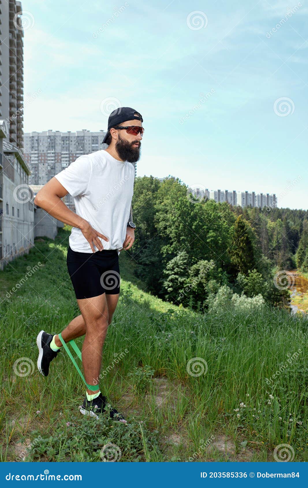 Bearded Athletic Man Doing Workout Exercise in the Outdoor Gym in ...