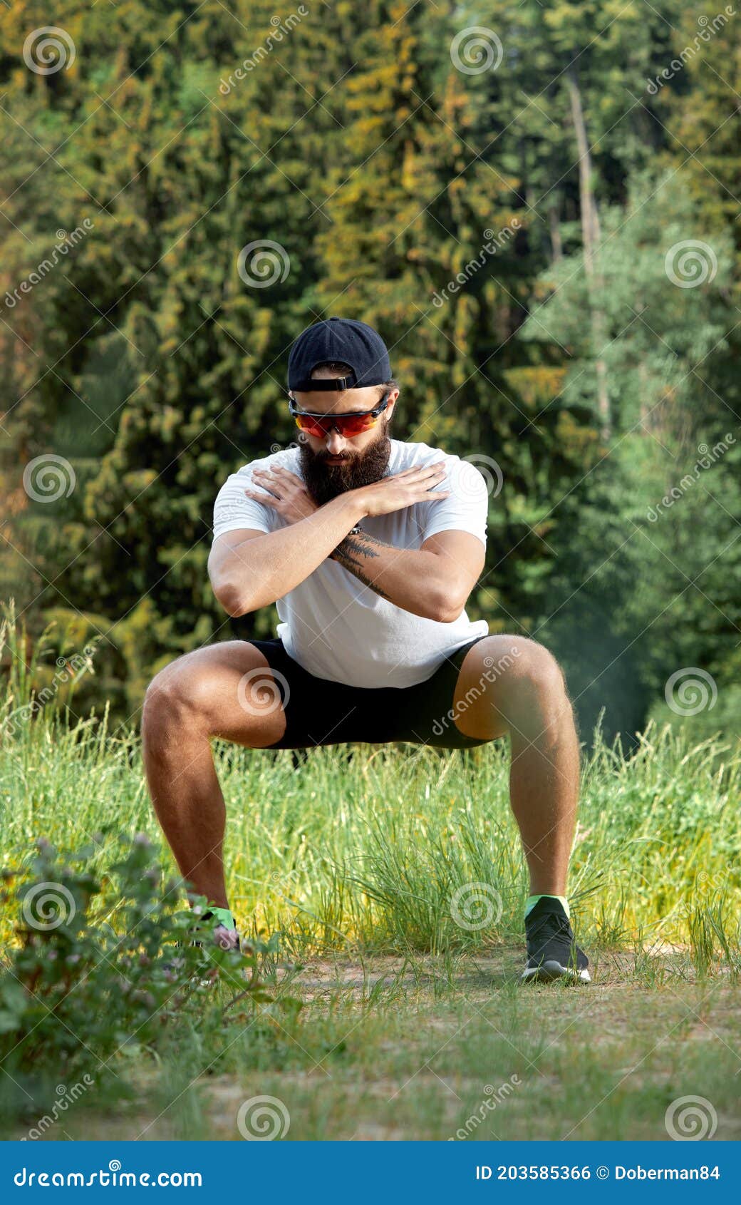 Bearded Athletic Man Doing Workout Exercise in the Outdoor Gym in ...