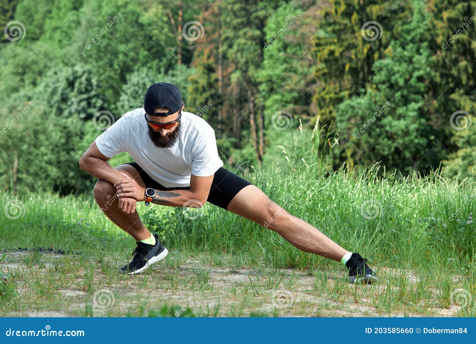 Bearded Athletic Man Doing Workout Exercise in the Outdoor Gym in ...