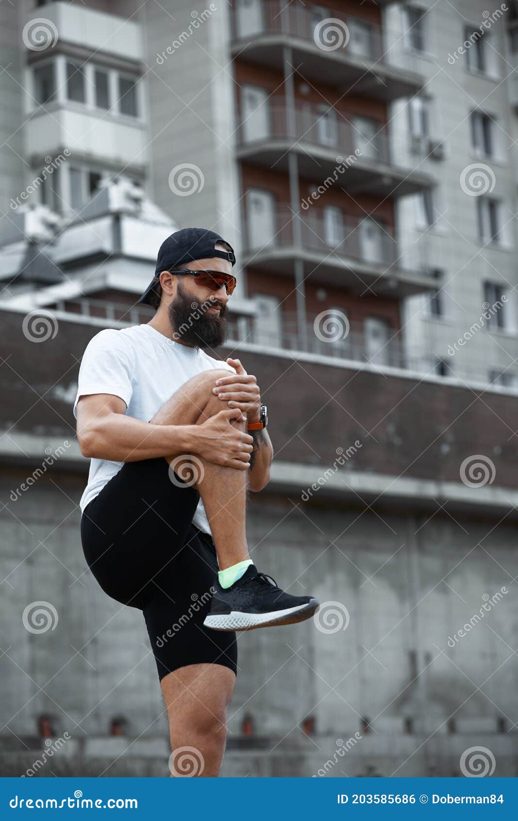 Bearded Athletic Man Doing Workout Exercise in the Outdoor Gym in ...