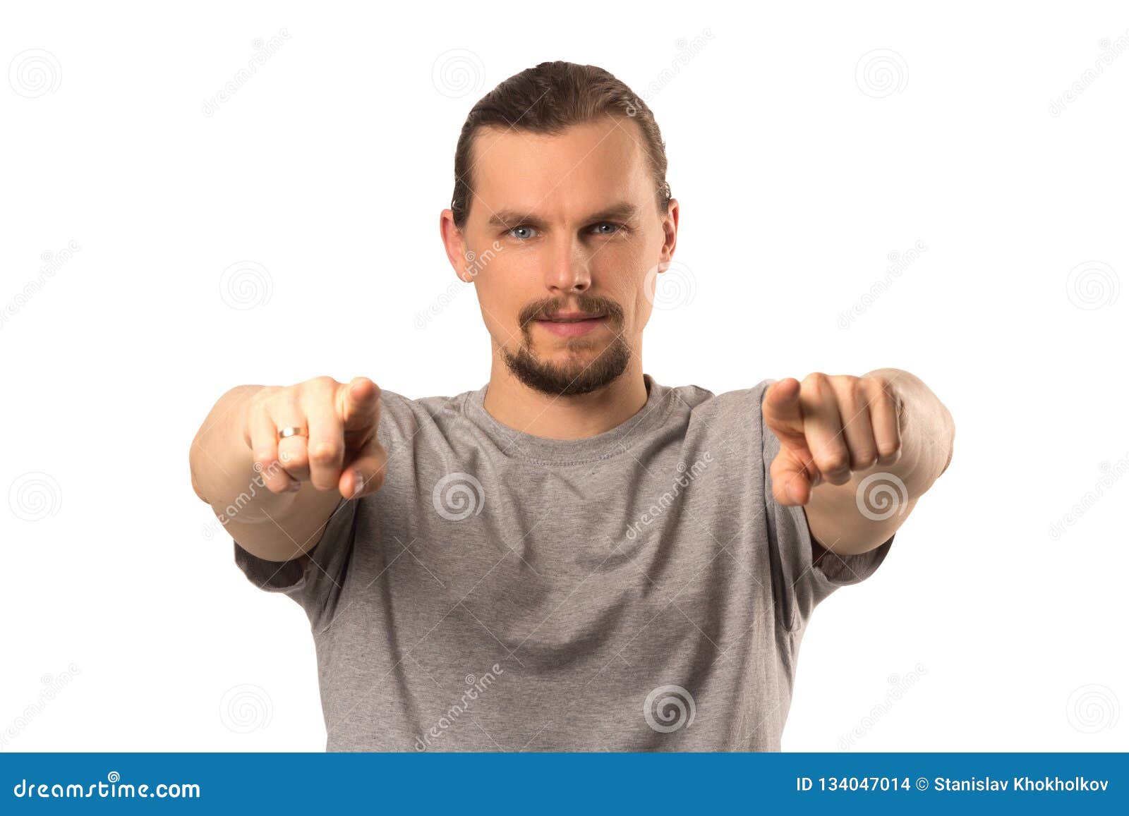 Bearded Attractive Caucasian Guy Pointing on Someone Isolated on White ...