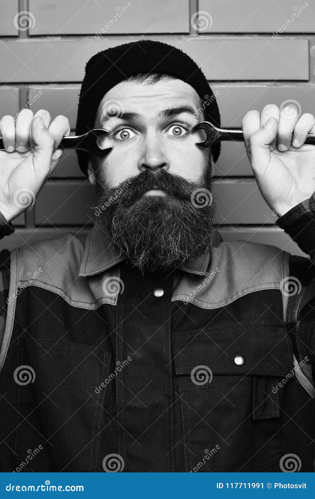 Bearded Brutal Caucasian Mechanic Holding Metallic Wrenches Stock Image ... Bearded Brutal Caucasian Mechanic Holding Metallic Wrenches Stock Image ...