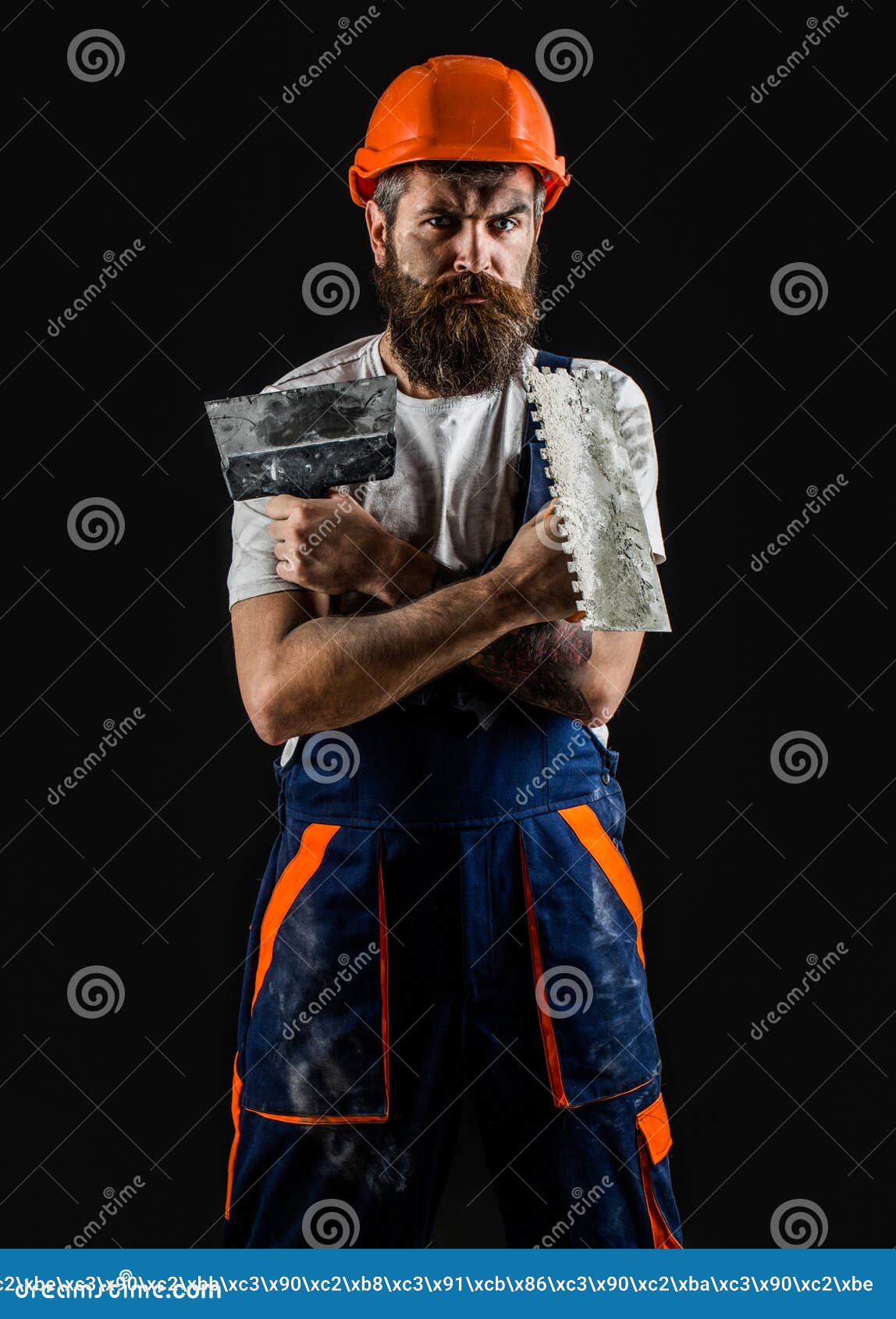 Bearded Builder Isolated on Black Background. Bearded Man Worker with ...