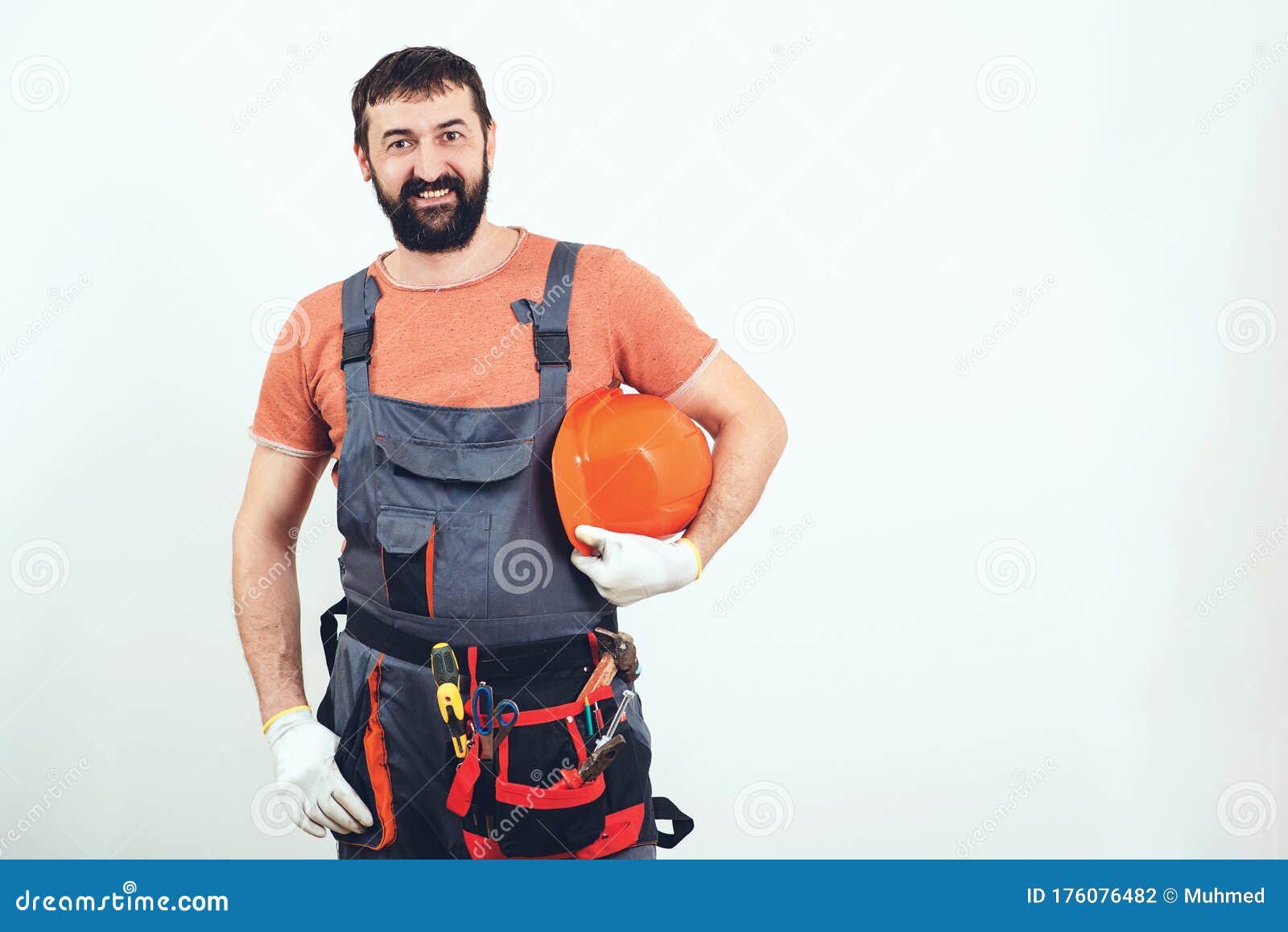 Bearded Builder Man. House Renovation Service. Construction Worker with ...