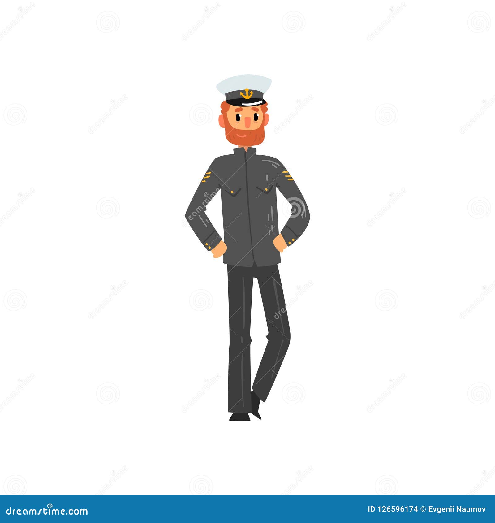 Bearded Captain Character In Uniform Vector Illustration On A White ...