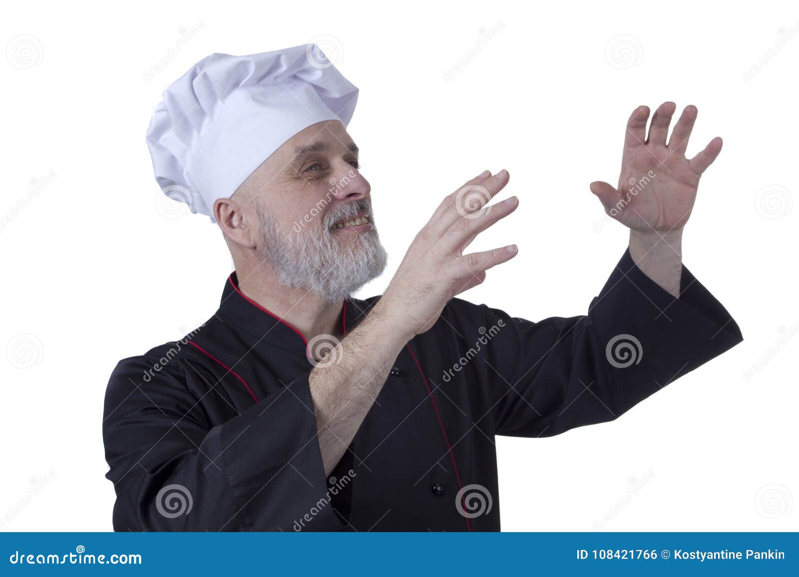 Bearded Chef with Arms Raised Stock Photo - Image of food, professional ...