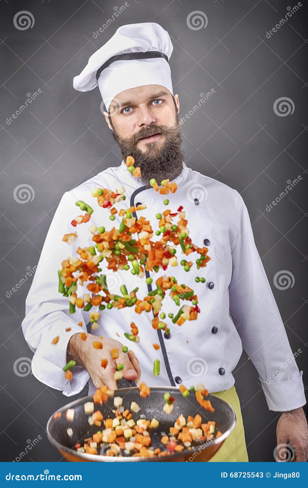 Bearded Chef Flipping Vegetables in a Frying Pan Stock Image - Image of ...