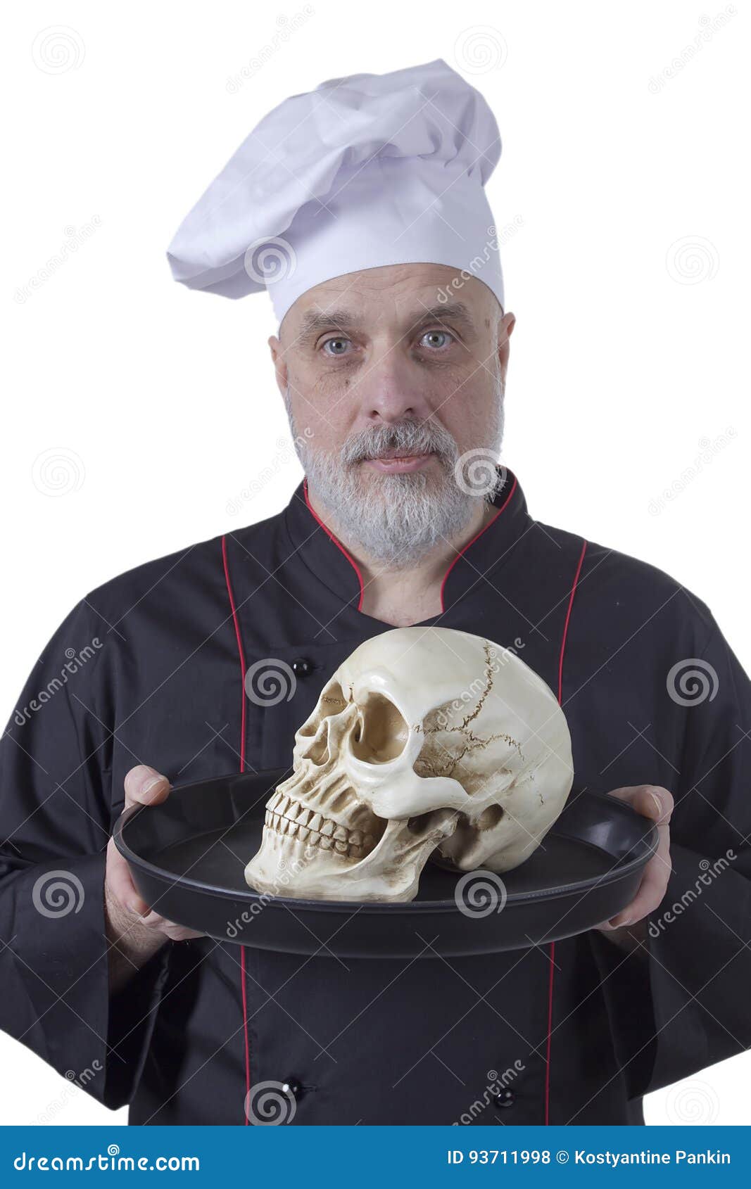 Bearded Chef with a Skull on a Tray Stock Photo - Image of cover, male ...