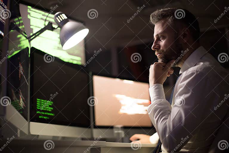 Bearded Coder Concentrated on Work Stock Photo - Image of hacking, sitting: 104162560