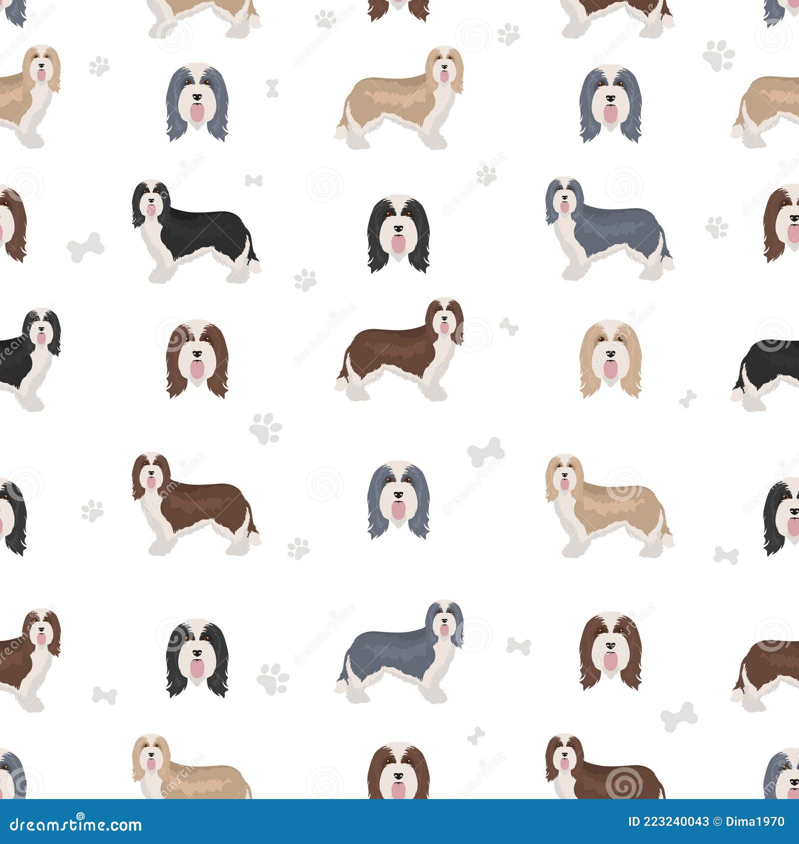 Bearded Collie Seamless Pattern. Different Coat Colors and Poses Set ...
