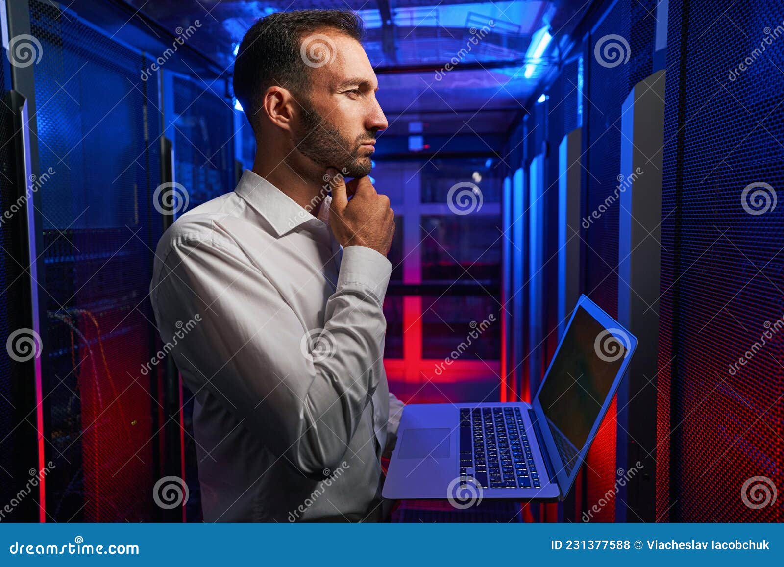 Bearded Concentrated Professional it Specialist Examining Work of ...