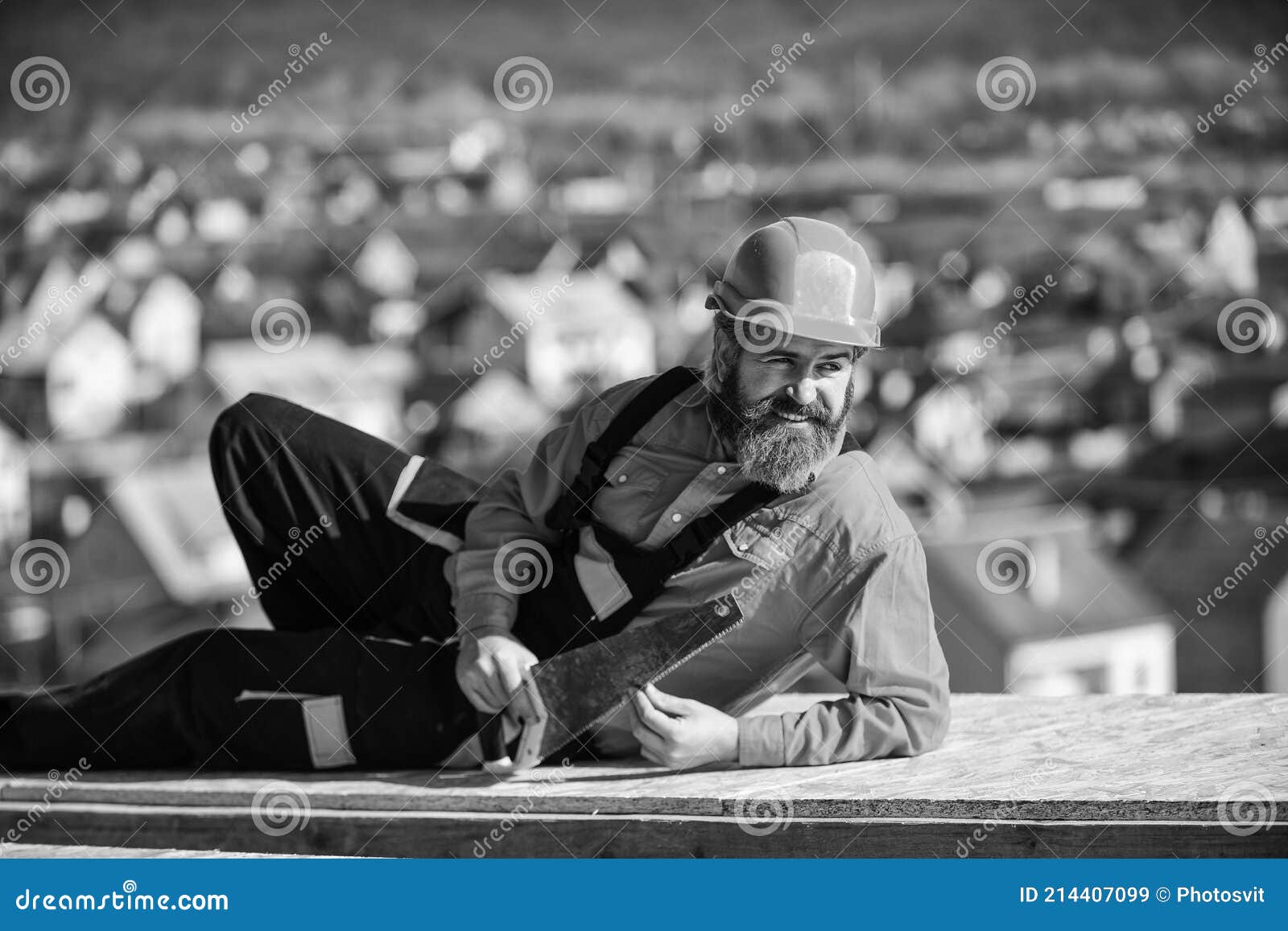 Bearded Construction Worker. Construction Carpentry. Man Builder Wear ...