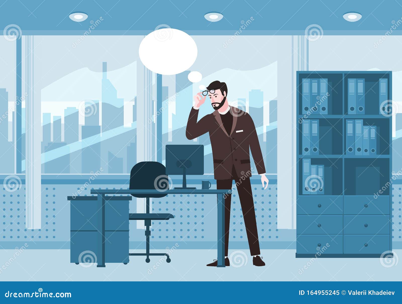 Bearded Emotion Man Surprised In Glasses And A Suit Looks At Screen