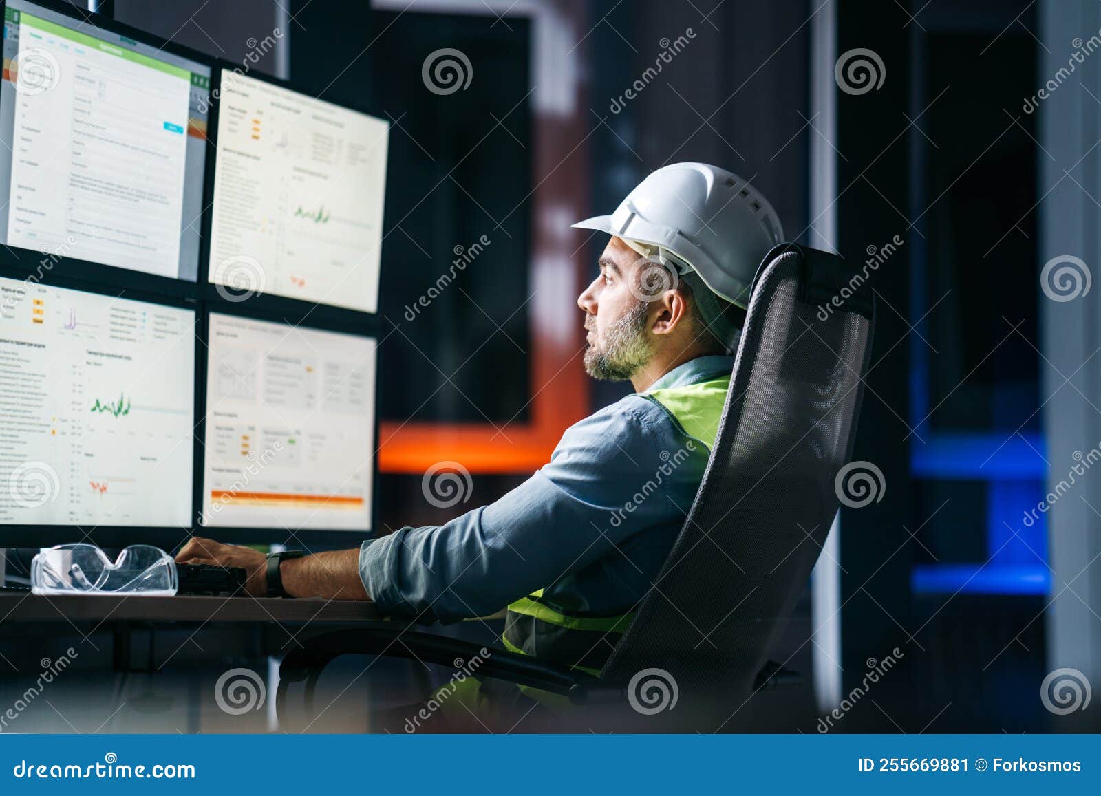 Bearded Engineer Follow of Product Line on Modern Factory Stock Image ...
