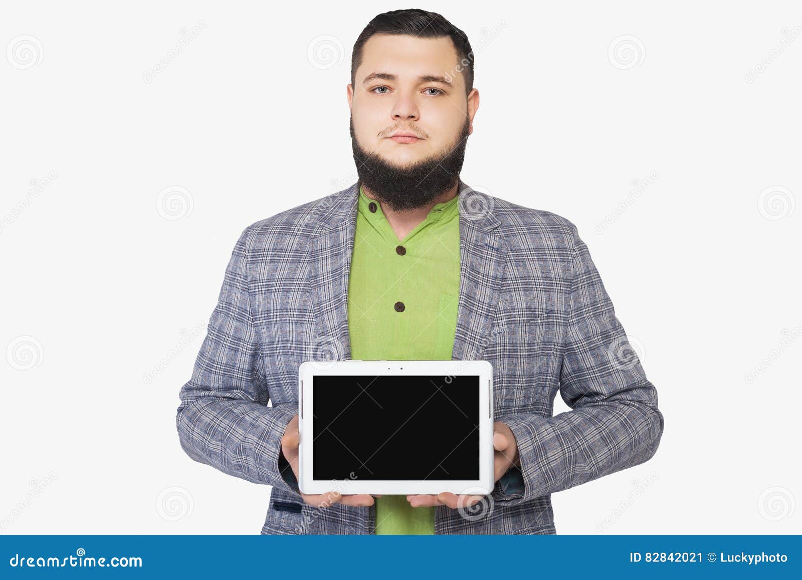 Bearded Fat Man Holding a Mobile Device Stock Image - Image of camera ...
