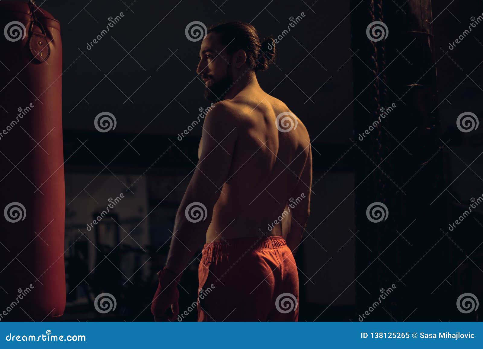 Bearded Fighter Looking at the Heavy Bag Stock Image - Image of boxer ...