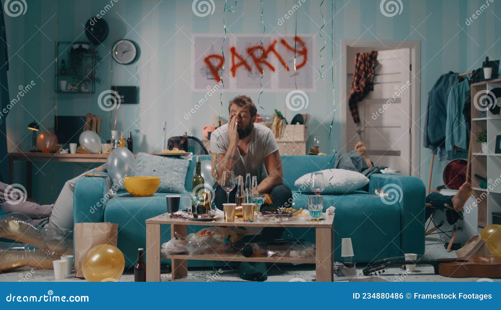 Drunk Man Waking Up on Sofa Stock Photo - Image of chaos, messy: 234880486