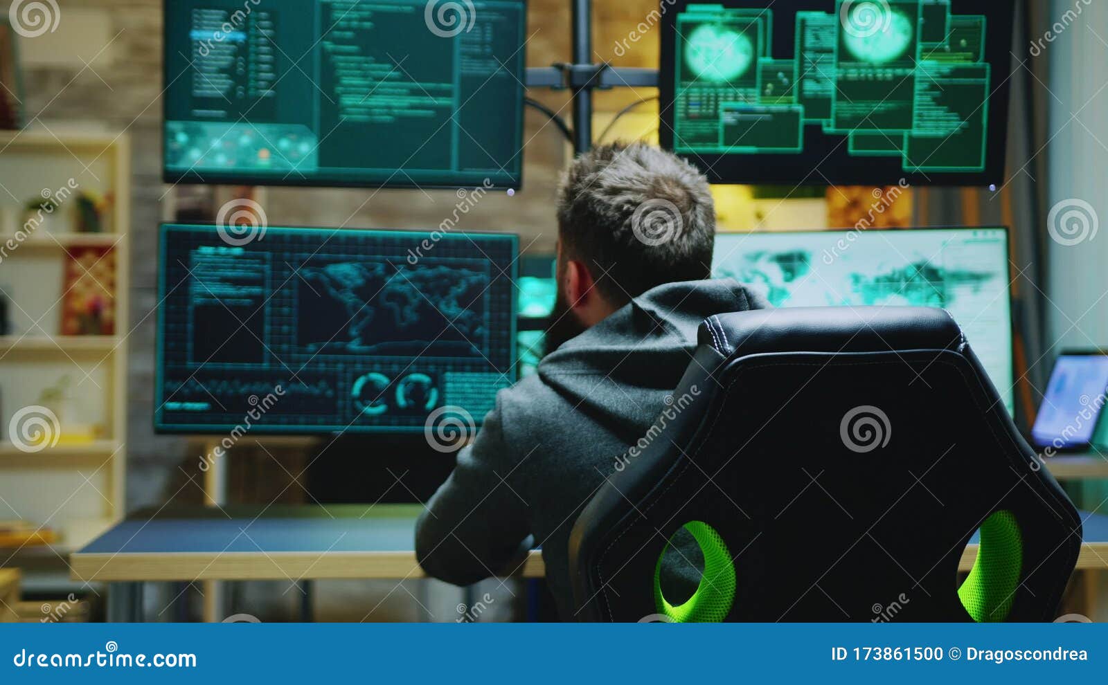 Bearded Hacker Turning and Looking into the Camera Stock Footage ...