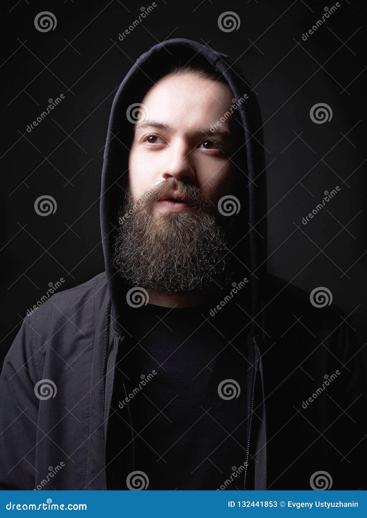 Bearded Handsome Man in Hood Stock Image - Image of black, danger ...