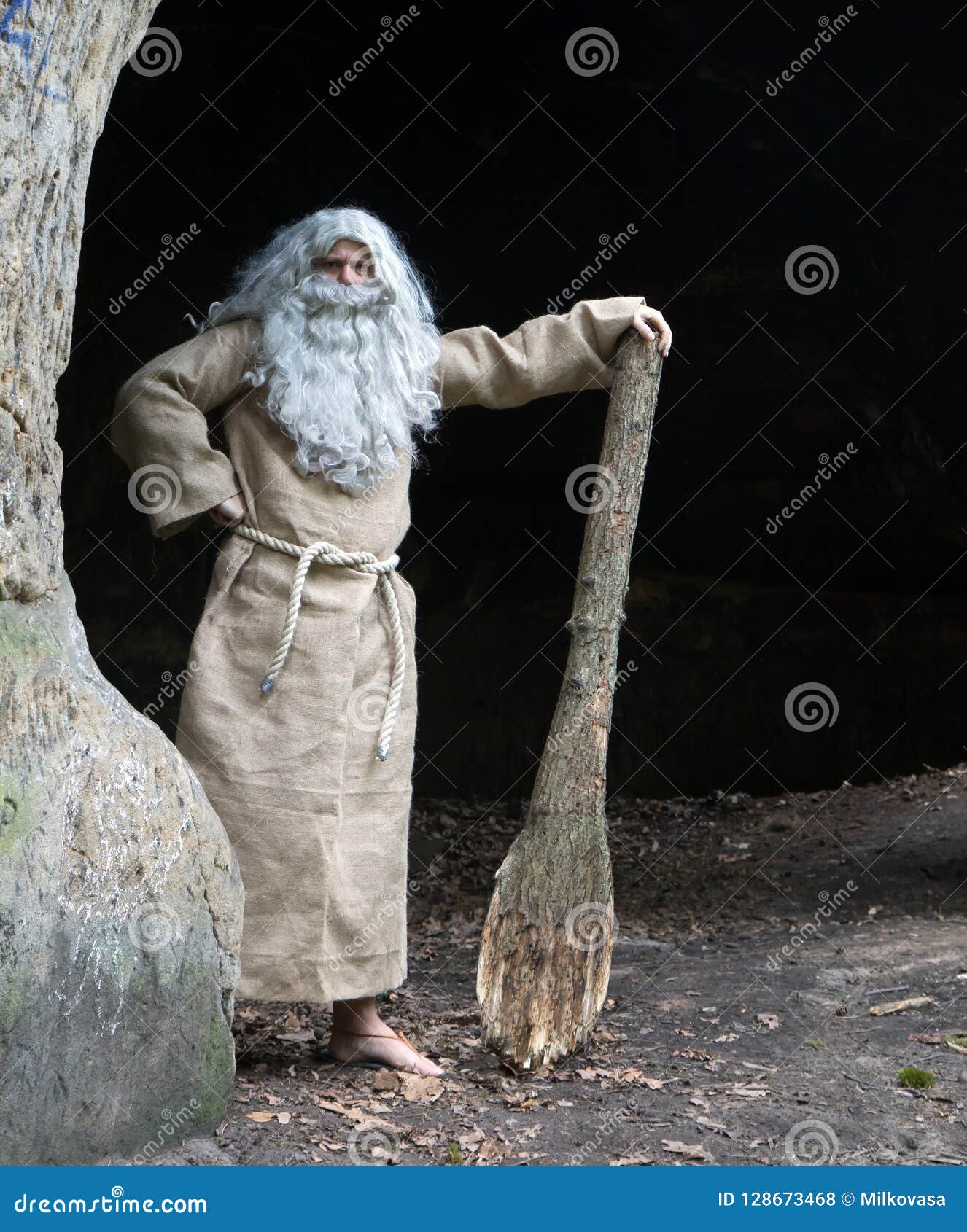 Bearded hermit in a cave stock photo. Image of friar - 128673468