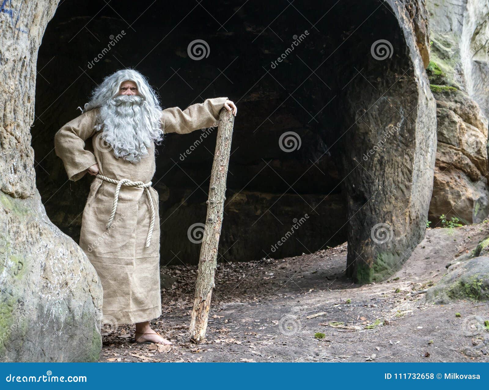 Bearded hermit in a cave stock photo. Image of priest - 111732658