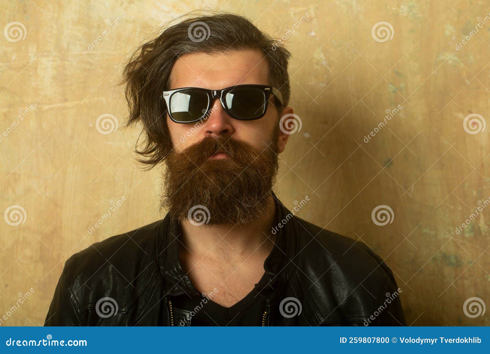 Bearded Hipster. Face of a Man with Black Glasses. Macho Looking ...