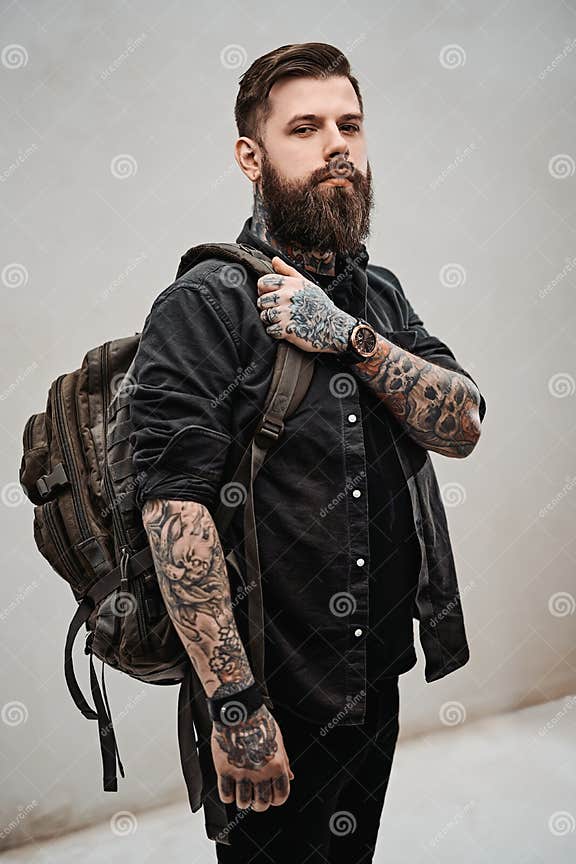 Bearded Hipster Guy with Backpack in a Studio Stock Photo - Image of ... Bearded Hipster Guy with Backpack in a Studio Stock Photo - Image of ...