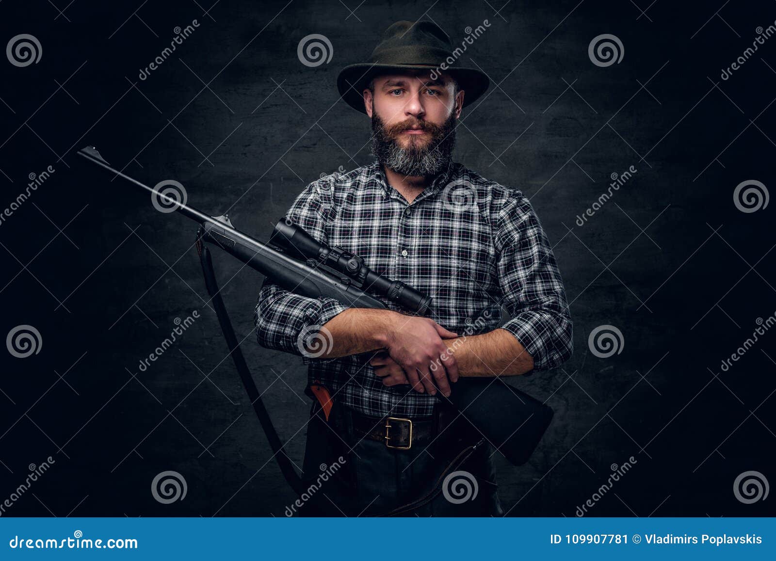 Bearded Hunter Holds a Rifle. Stock Image - Image of beard, modern ...