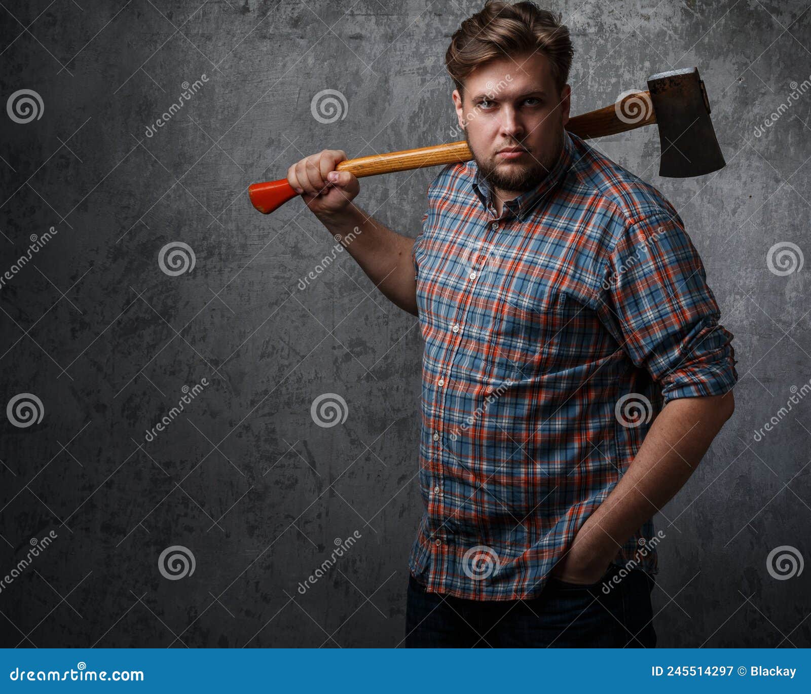 Bearded Man with Axe Posing in Studio Stock Image - Image of strong ...