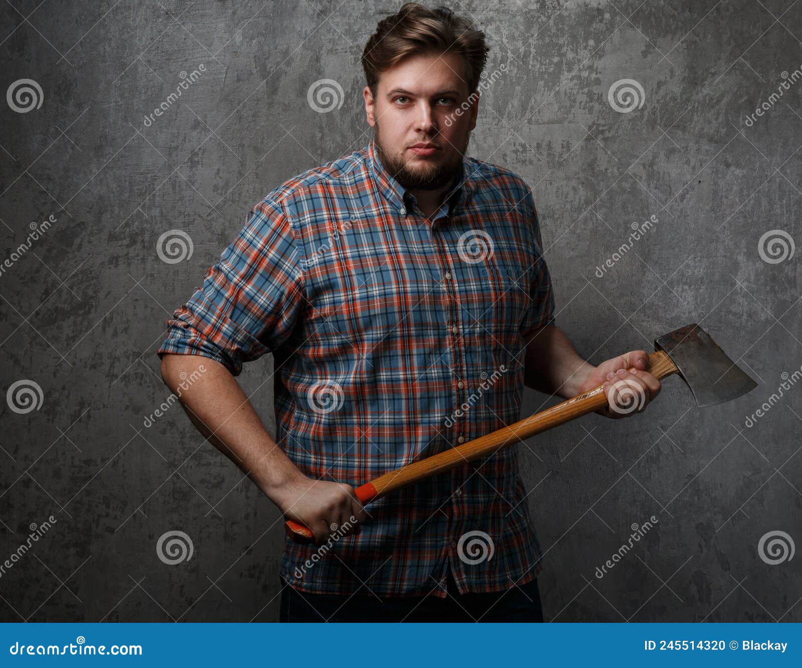 Bearded Man with Axe Posing in Studio Stock Photo - Image of expression ...