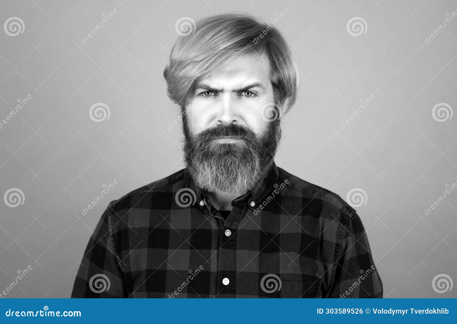 Bearded Man In Barbershop Handsome Male Portrait Hipster With Long