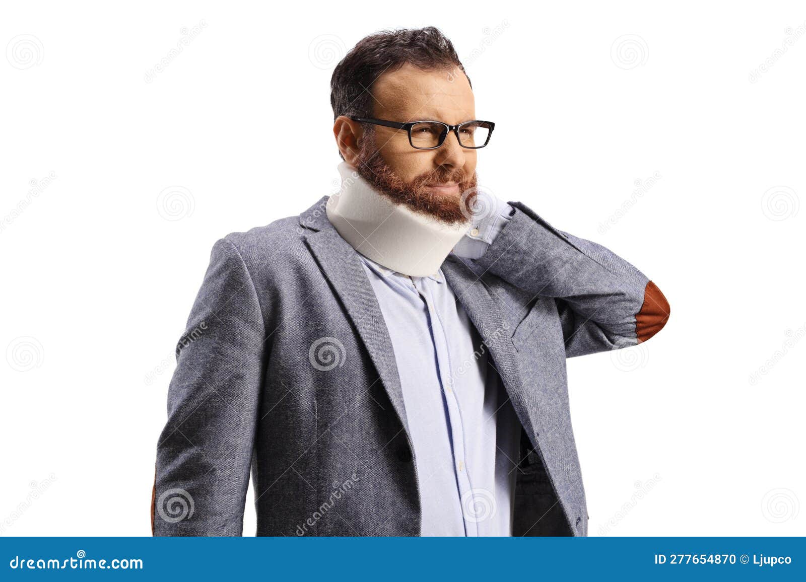 Bearded Man with a Cervical Collar Holding His Neck Stock Photo - Image ...