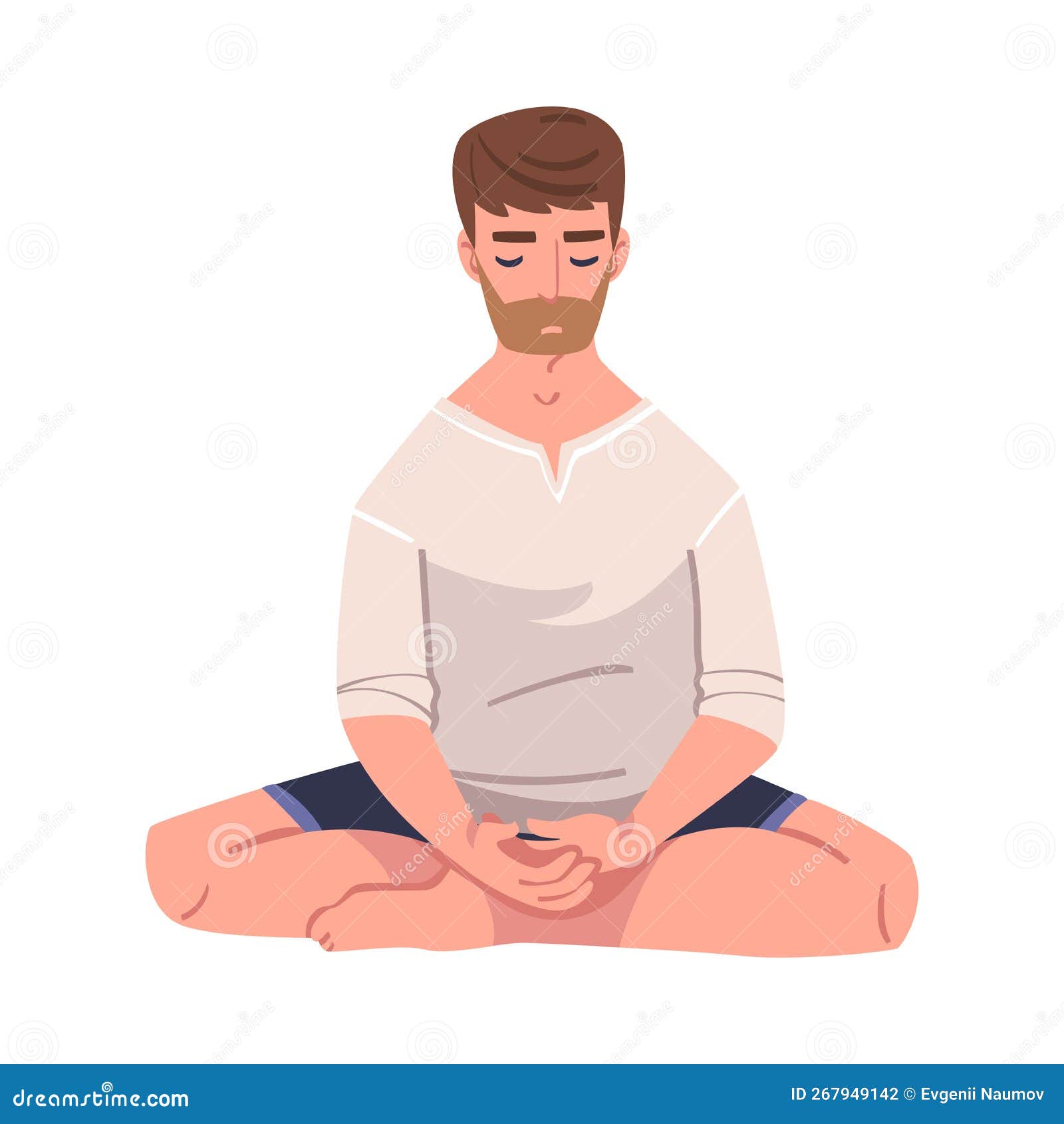 Bearded Man Character Doing Meditation Sitting in Lotus Pose Practicing ...