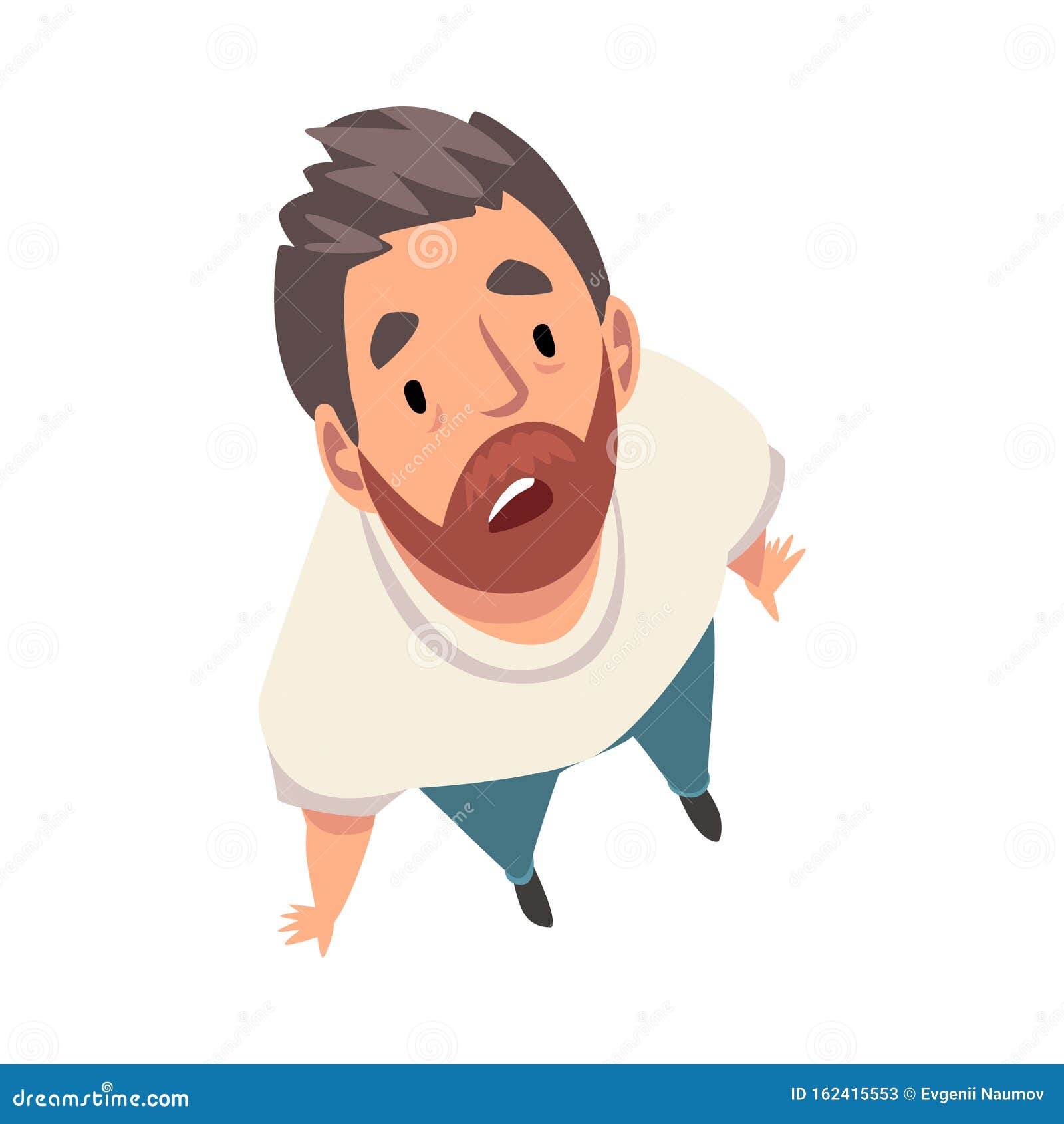 Bearded Man Character Look Up, View from Above Vector Illustration ...